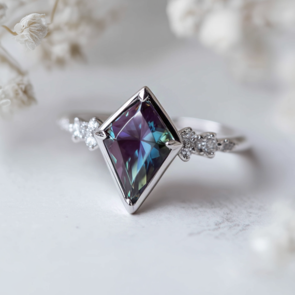 Alexandrite Engagement ring, 14k gold Kite shaped Alexandrite Ring