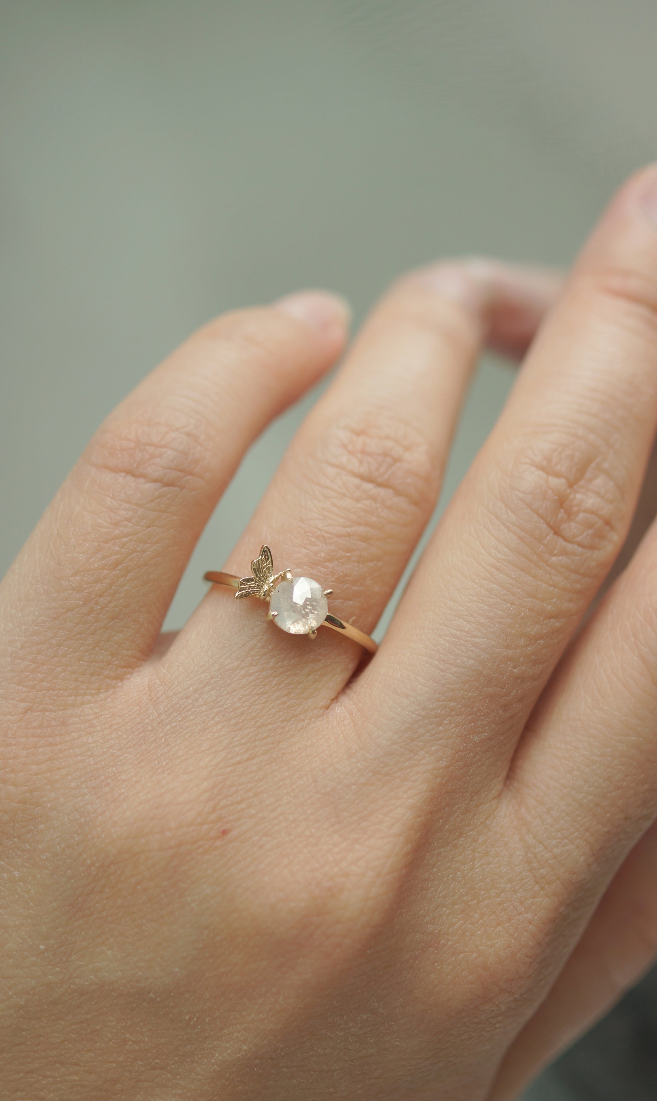 Lucky Butterfly Raw Diamond Ring, Unique Raw Diamond Engagement Ring