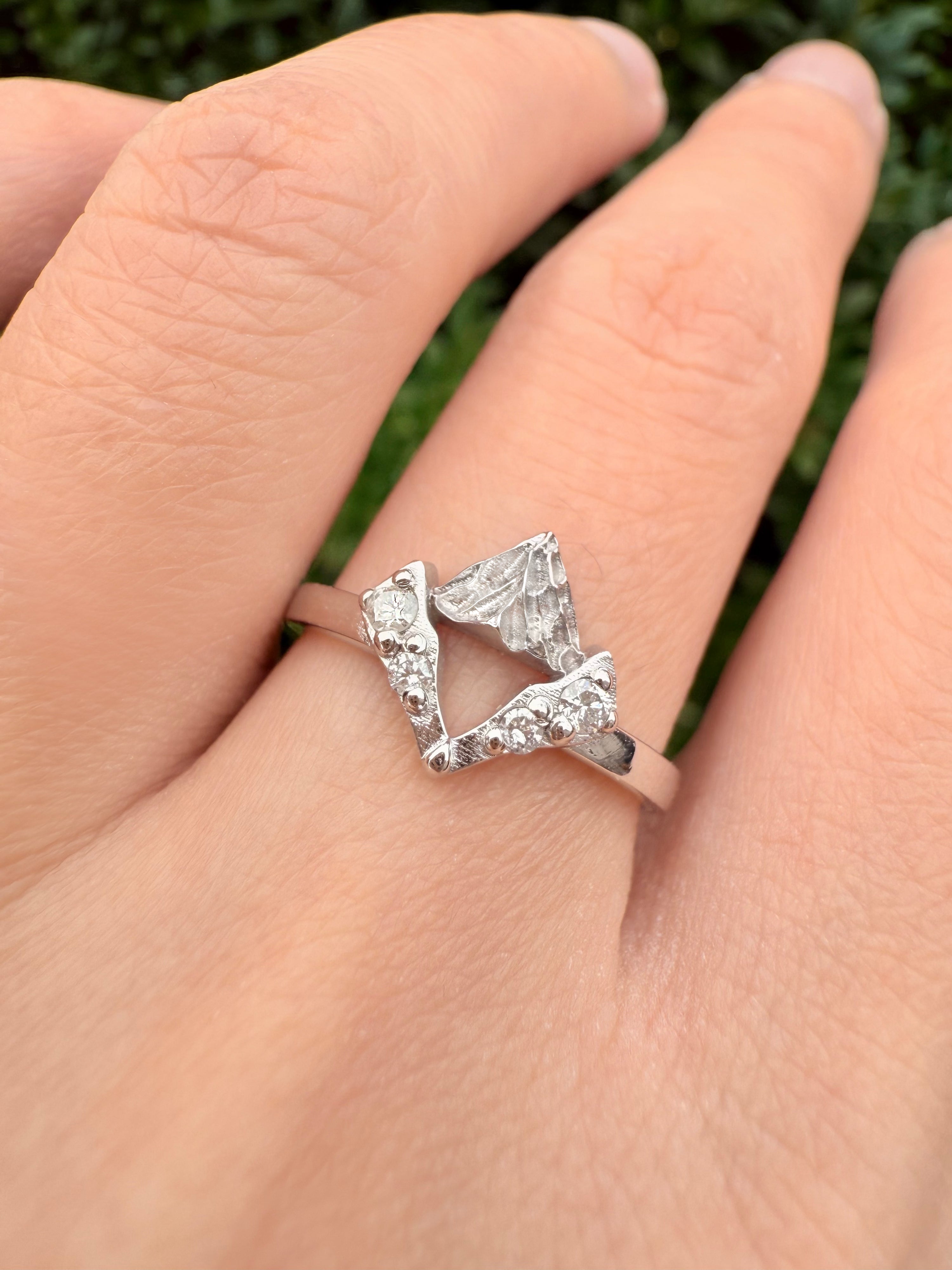 Alpenglow Mountain ring with Diamond, Unique Diamond Engagement Ring,