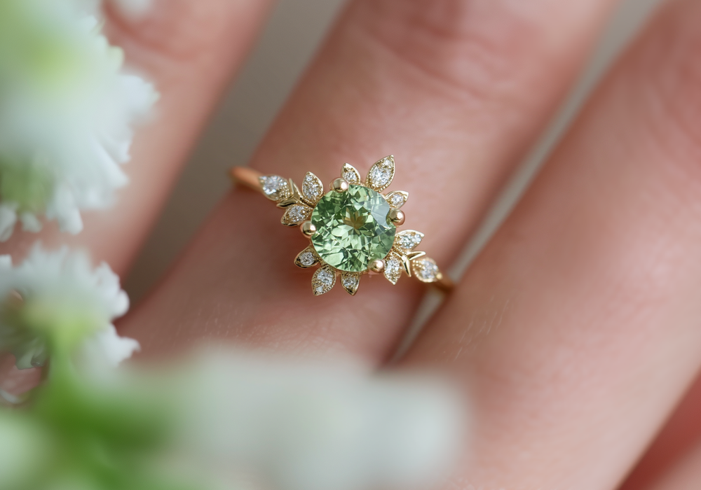Light Green Mint Tourmaline Engagement Ring, Oct birthstone Engagement