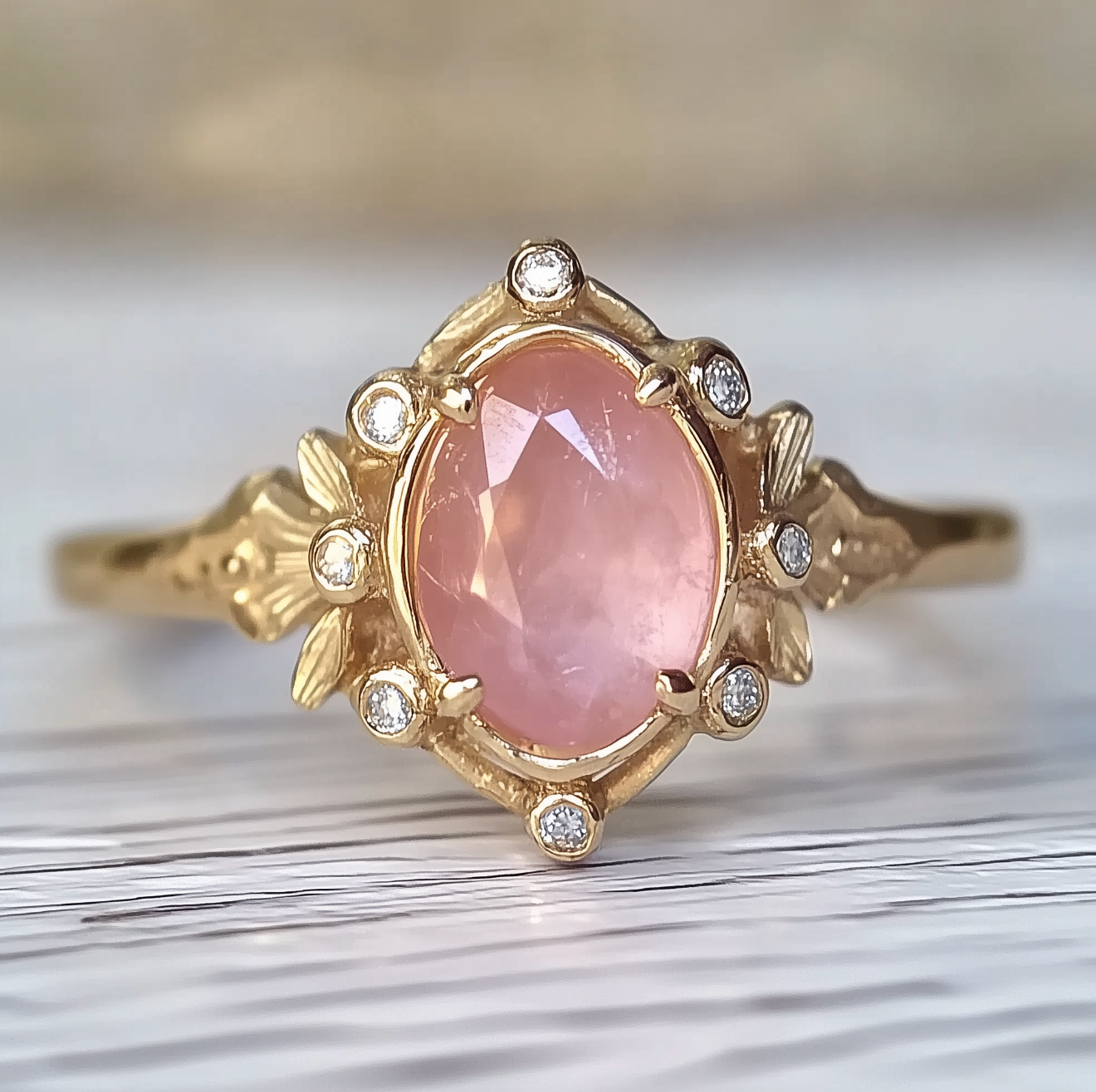 14k Rose Quartz Engagement Ring, Pink Rose Quartz Engagement ring ...