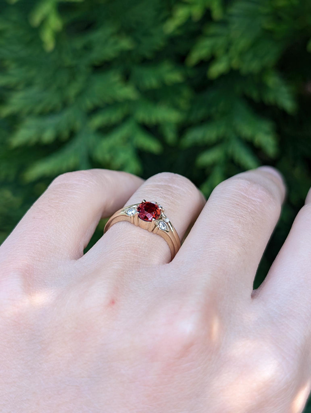 Burning Rose Garnet Ring, Dainty Garnet engagement ring, Garnet Ring