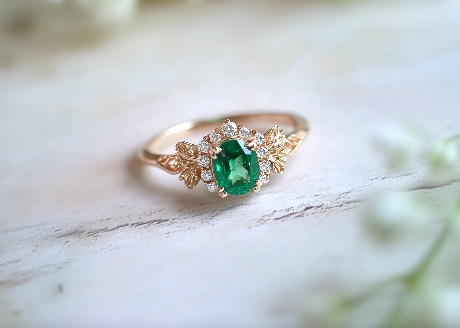 Aeris Emerald Engagement Ring, Solid Gold Emerald Wedding Ring, Real E