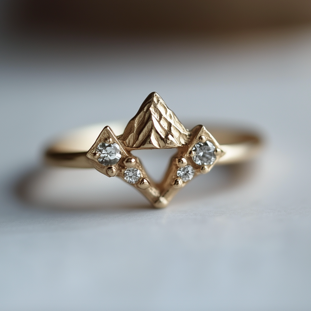 Alpenglow Mountain ring with Diamond, Unique Diamond Engagement Ring,