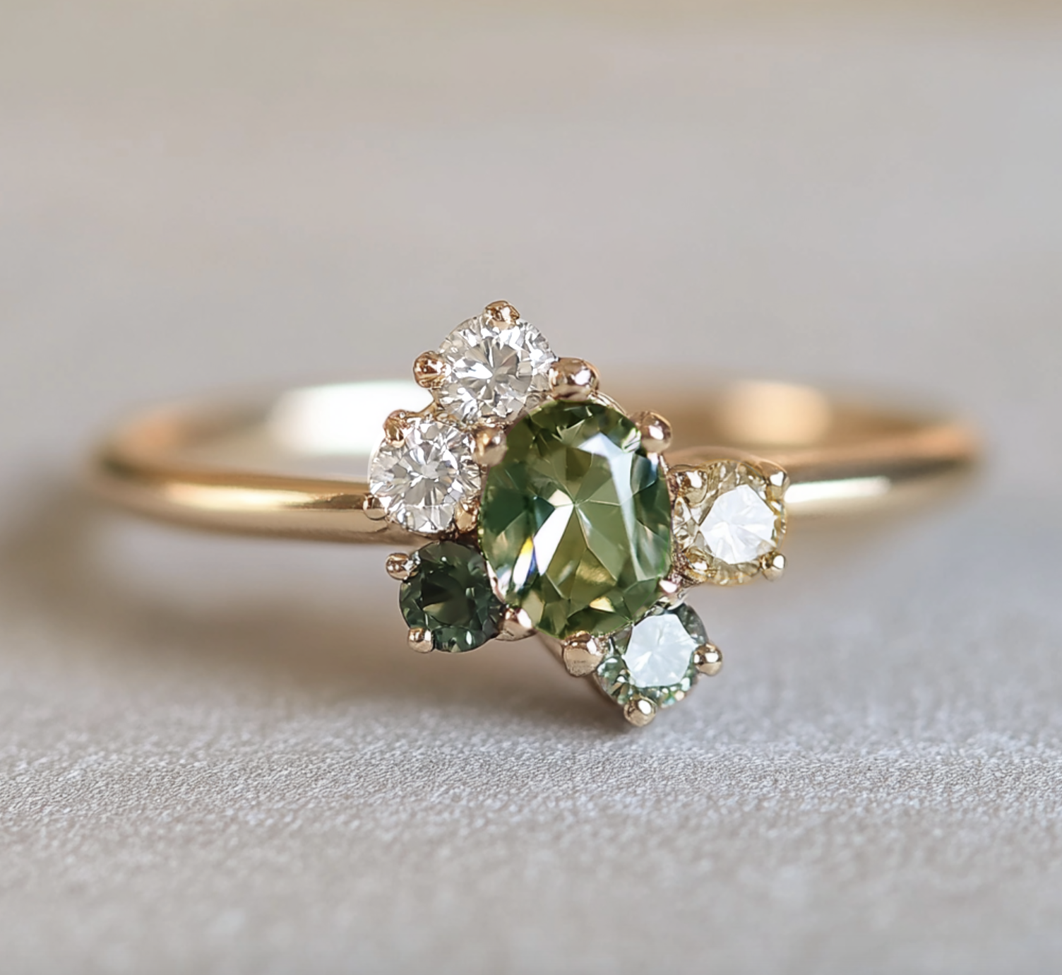 Green Cluster Peridot ring, Peridot Engagement ring – JadedDesignNYC
