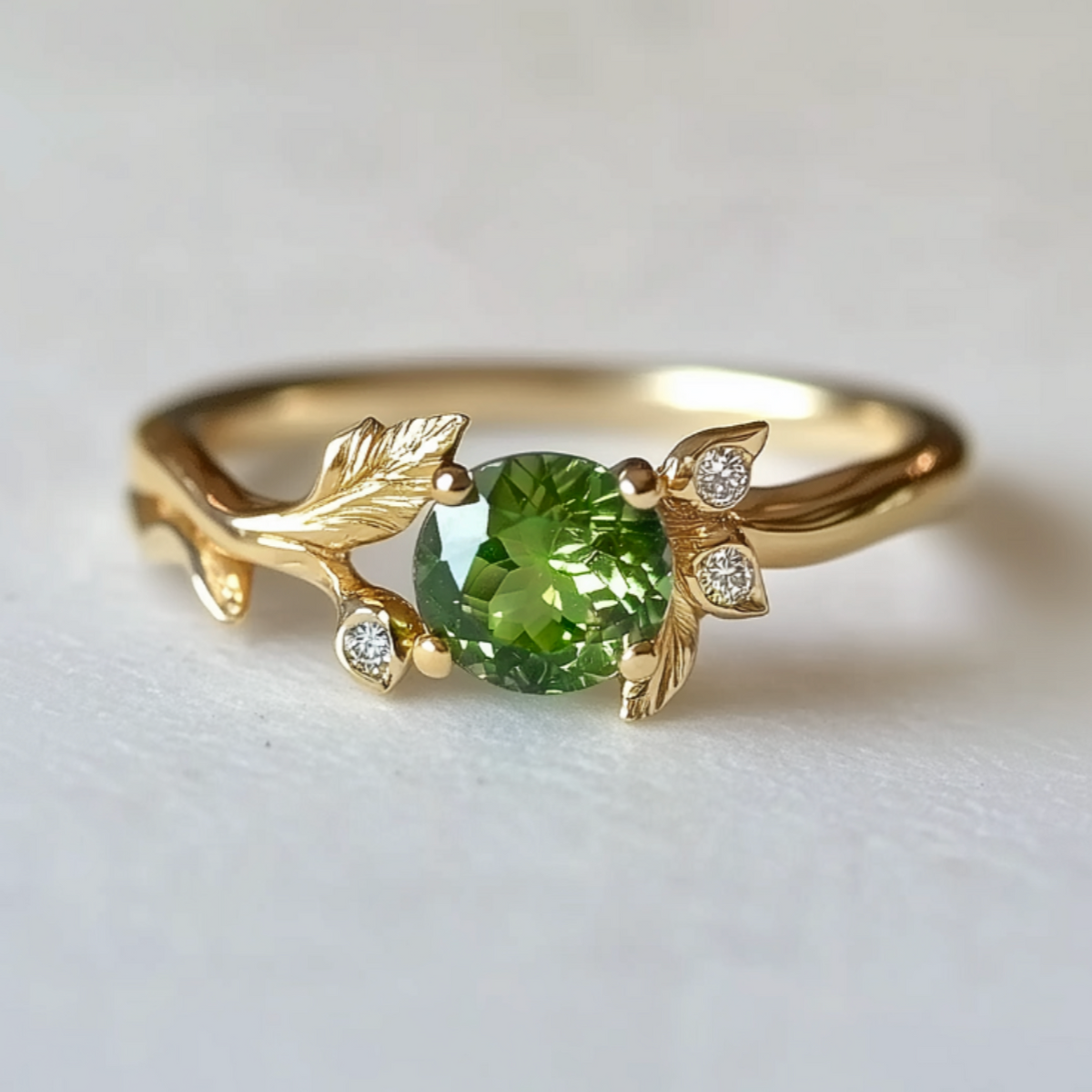 Lumière Verte Peridot ring, Solid Gold Peridot Engagement ring