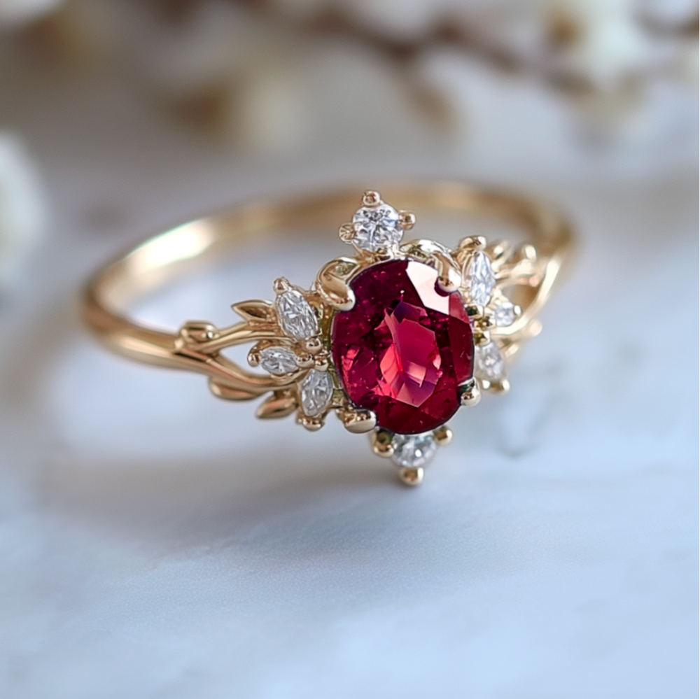 Roselight Ruby Ring, Vintage Style Ruby Ring, Oval Ruby engagement rin