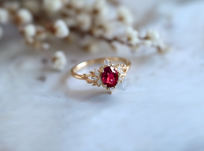 Roselight Ruby Ring, Vintage Style Ruby Ring, Oval Ruby engagement rin