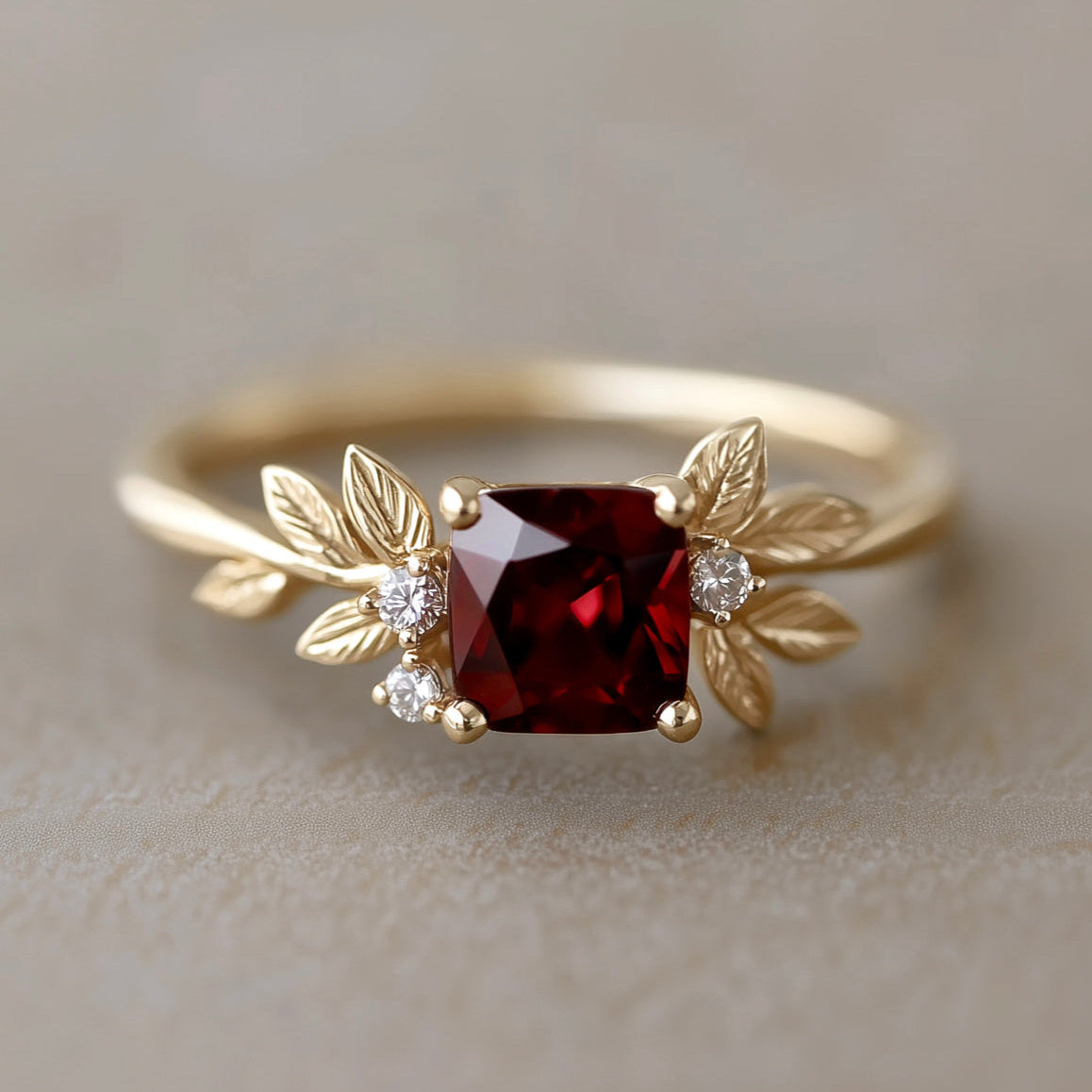 Crimson Grove Red Square Garnet Ring, Red Garnet engagement ring, Garn