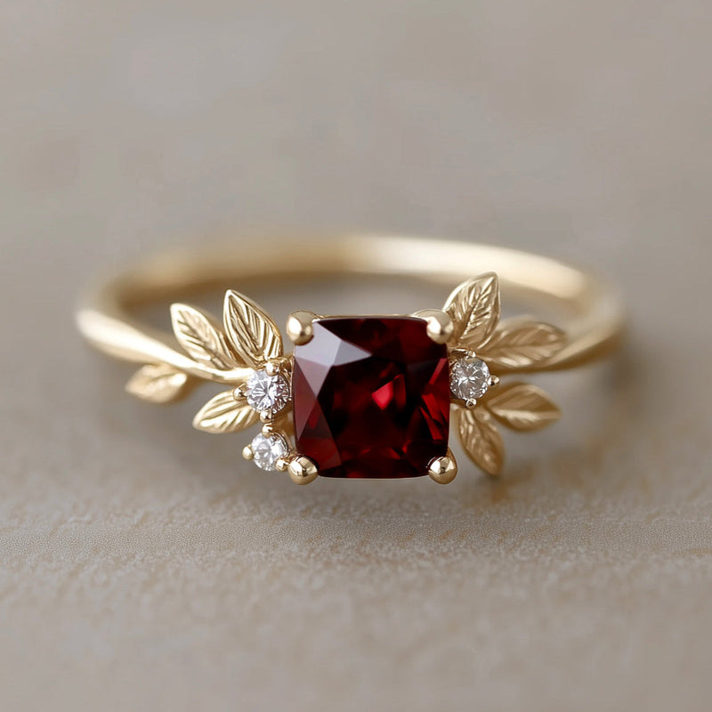 Crimson Grove Red Square Garnet Ring, Red Garnet engagement ring, Garn